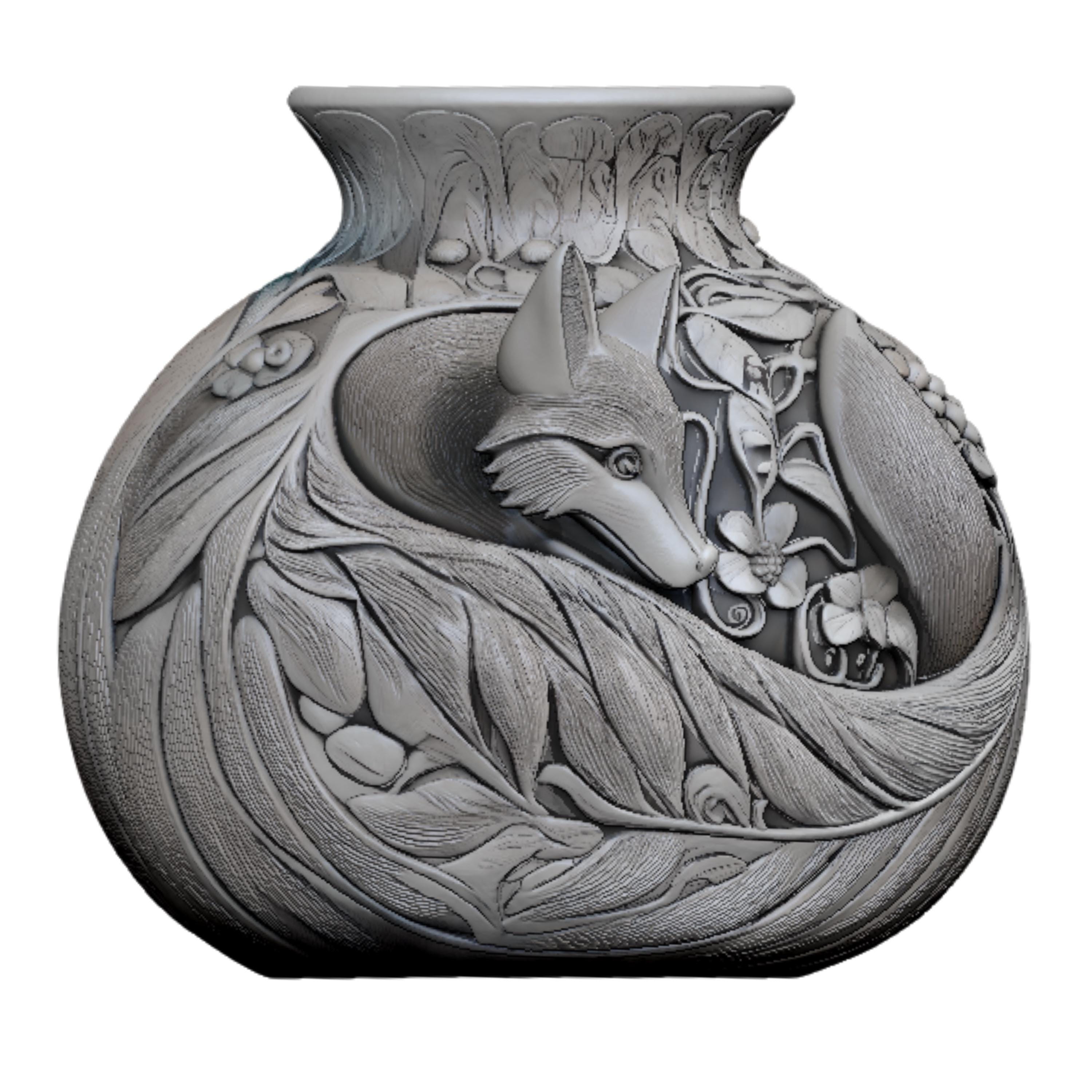 Carved Fox Vase 3D Model: Floral Home Decor (digital STL File) - Etsy