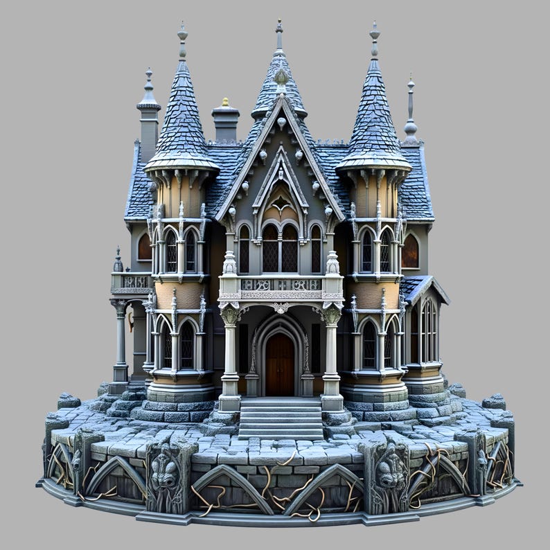 Gothic Mansion STL – Detailed Fantasy Manor Diorama 3D Printable House ...