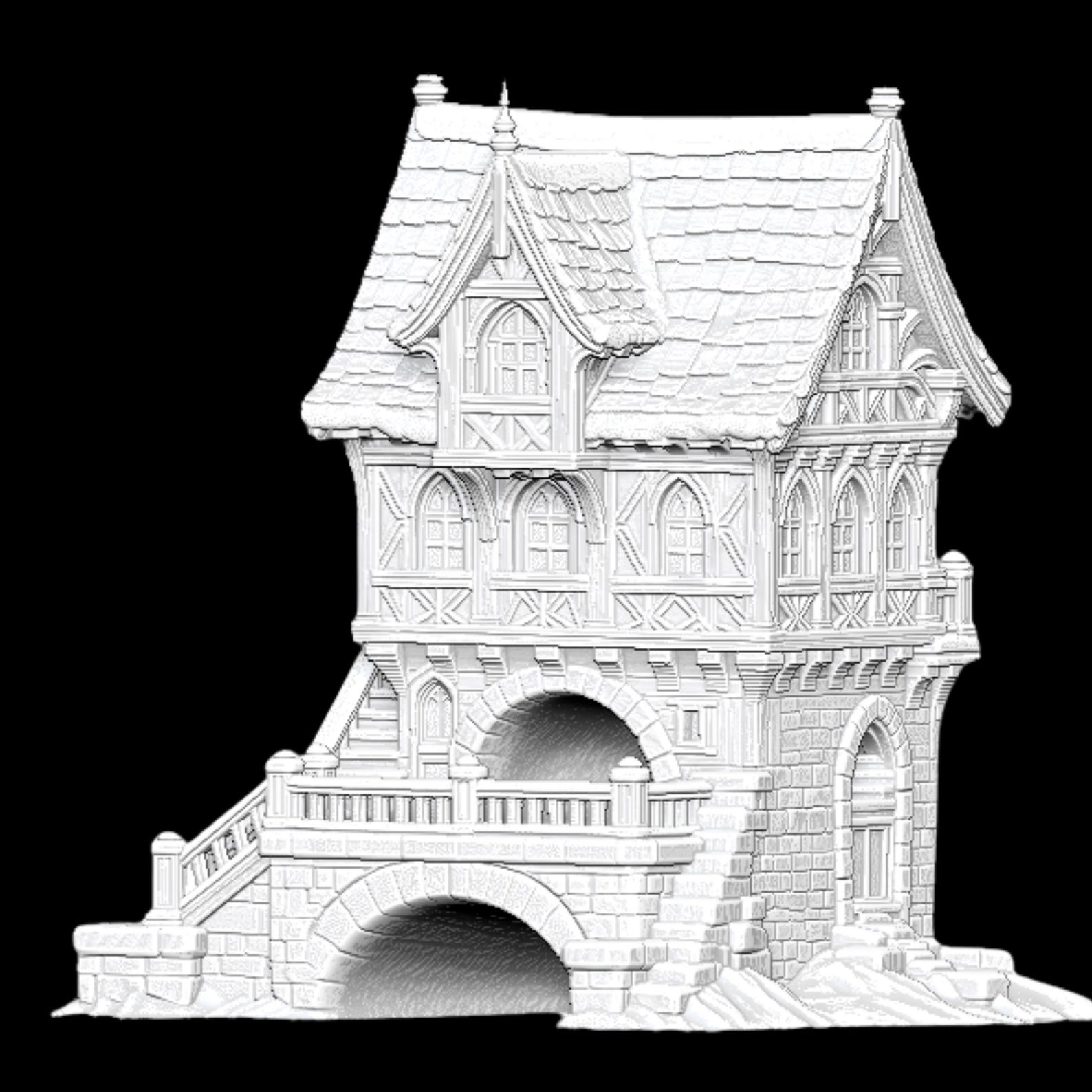 Snowy Medieval Bridge House 3D Model STL | RPG Terrain Diorama (digital ...