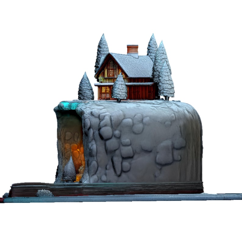 3D Printable Snow House Diorama STL | Miniature Winter Cottage ...