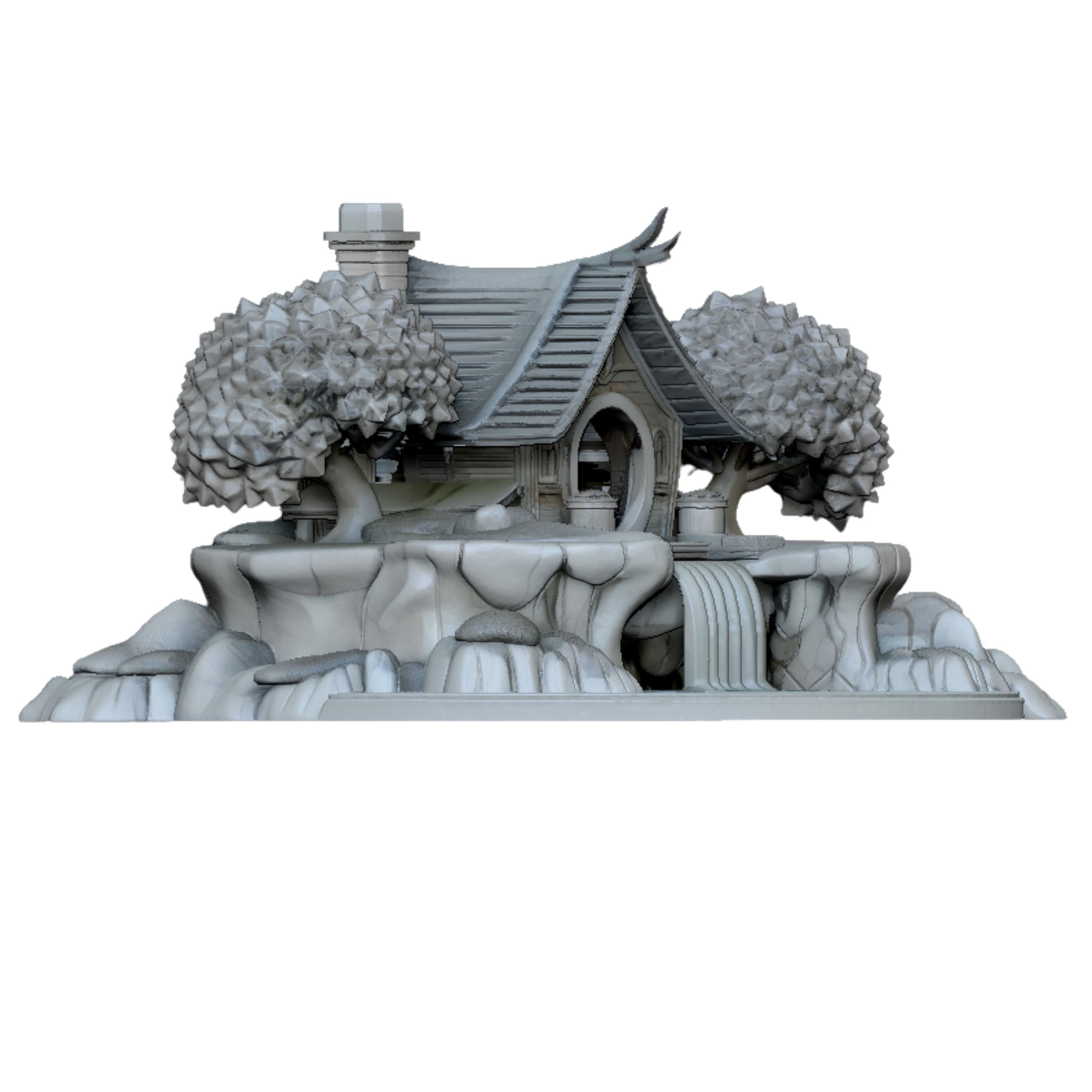 Floating Island Cottage 3D Print STL File: Waterfall Fantasy Decor ...
