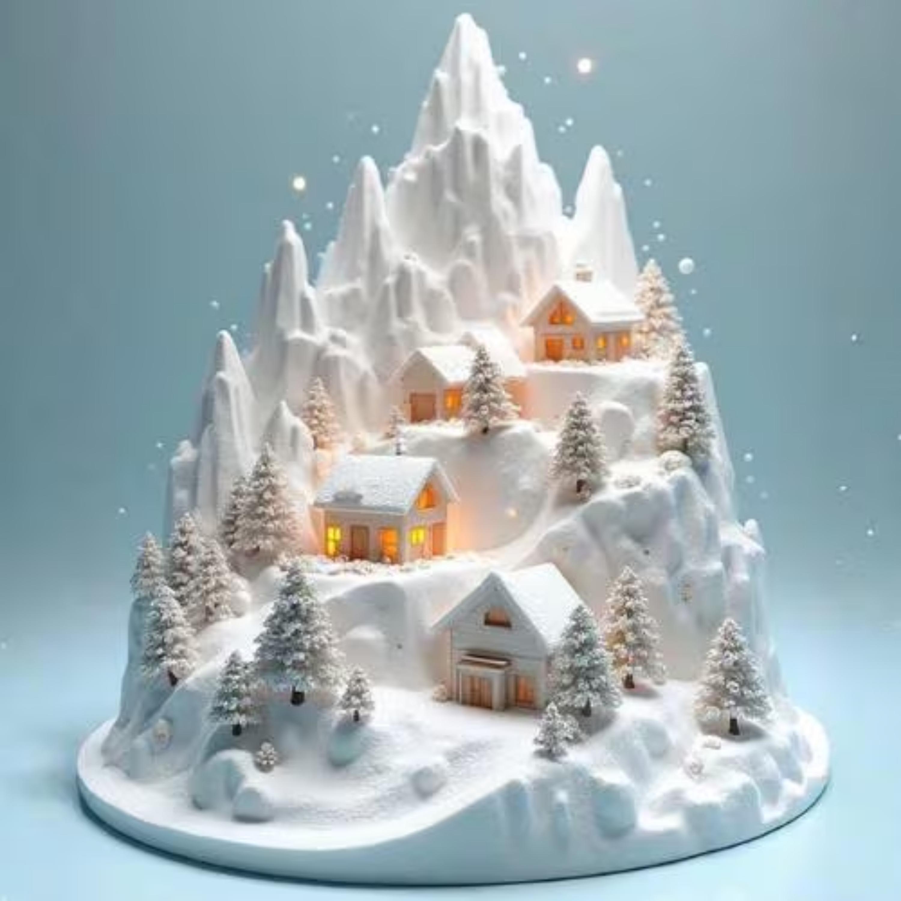 Snowy Mountain Village 3D Model STL | Minimalist Winter Diorama ...