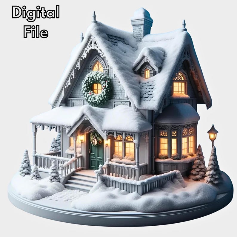 Winter Village House STL | Snow Covered Cozy Cottage 3D Model (digital ...