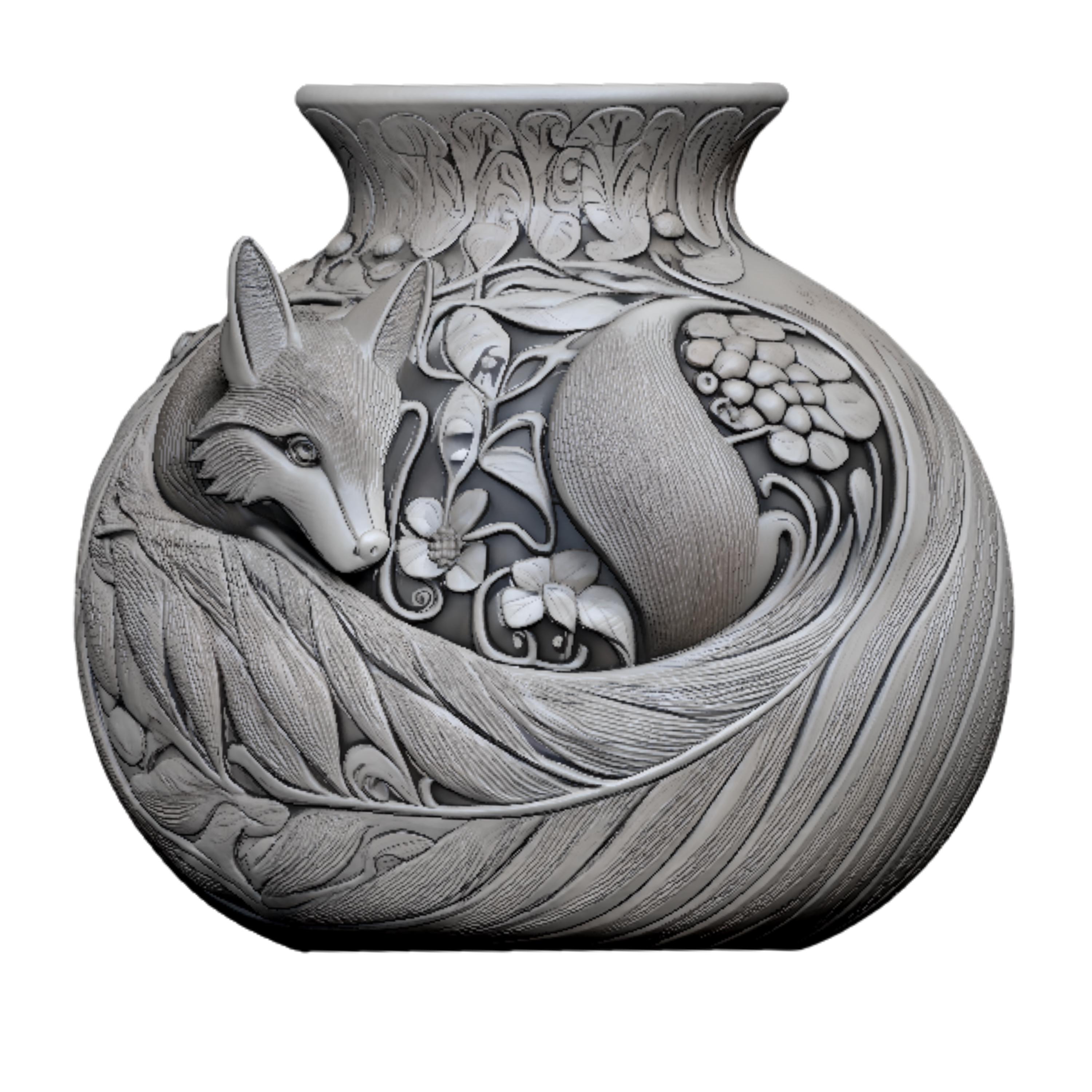Carved Fox Vase 3D Model: Floral Home Decor (digital STL File) - Etsy