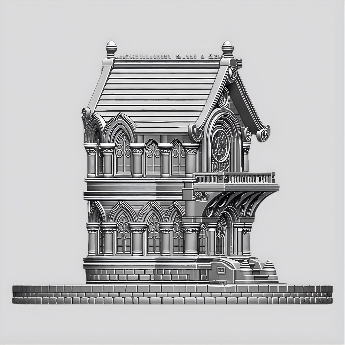Ornate Tower House 3D Model STL | Circular Window & Spiral Staircase ...