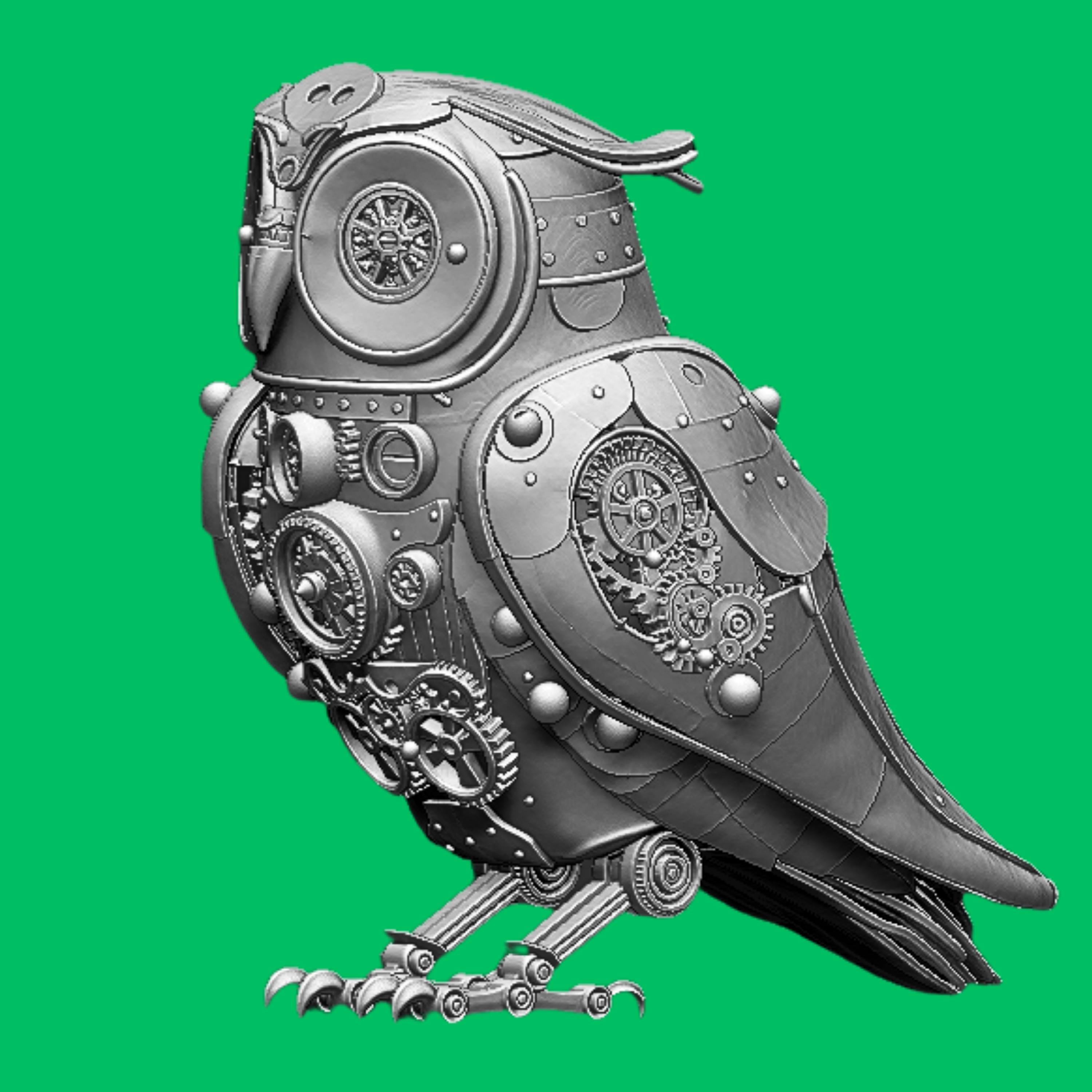 Steampunk Mechanical Owl STL | Brass Gearwork Creature 3D Model | High ...