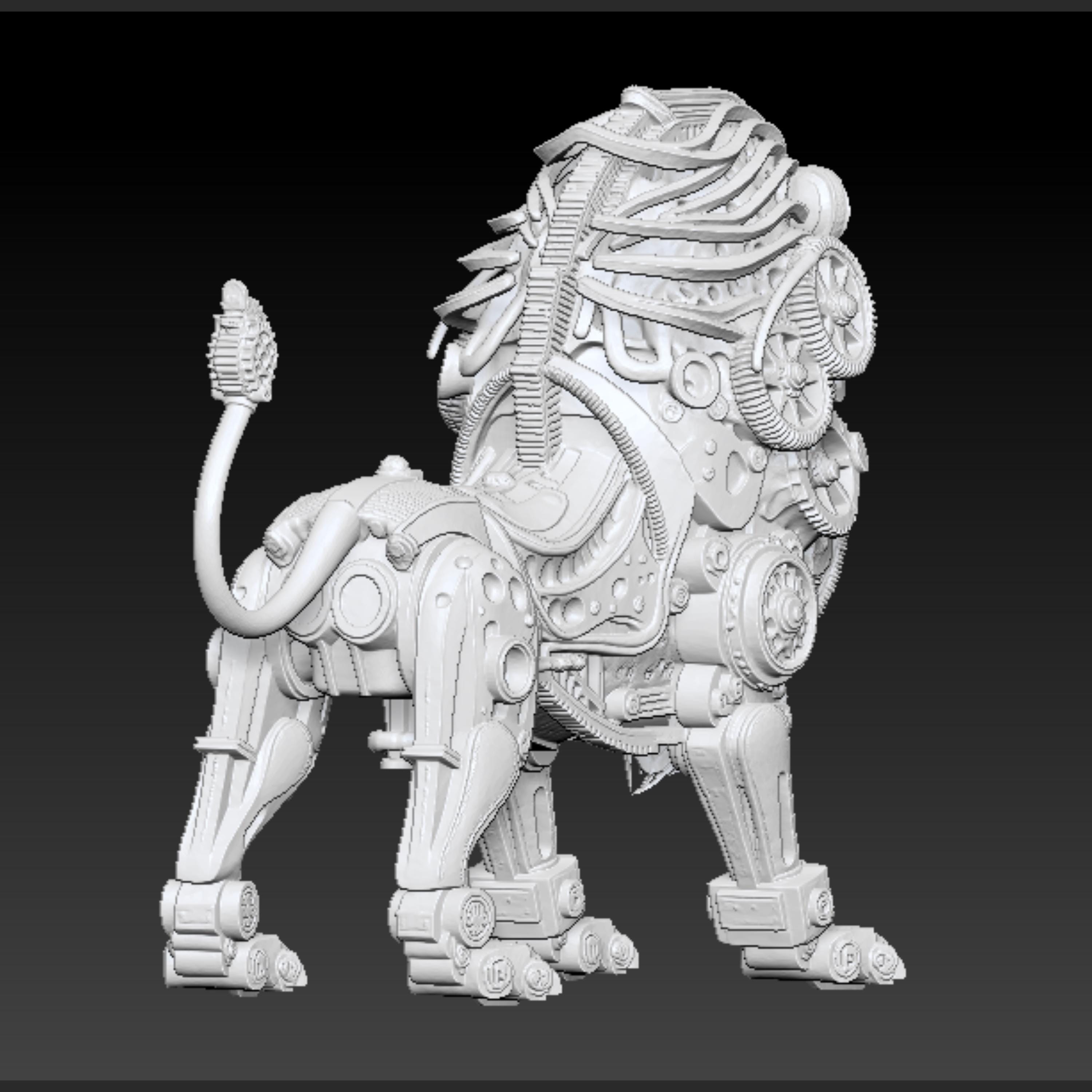 Steampunk Lion Statue STL: 3D Printable Mechanical Gear Model (digital ...