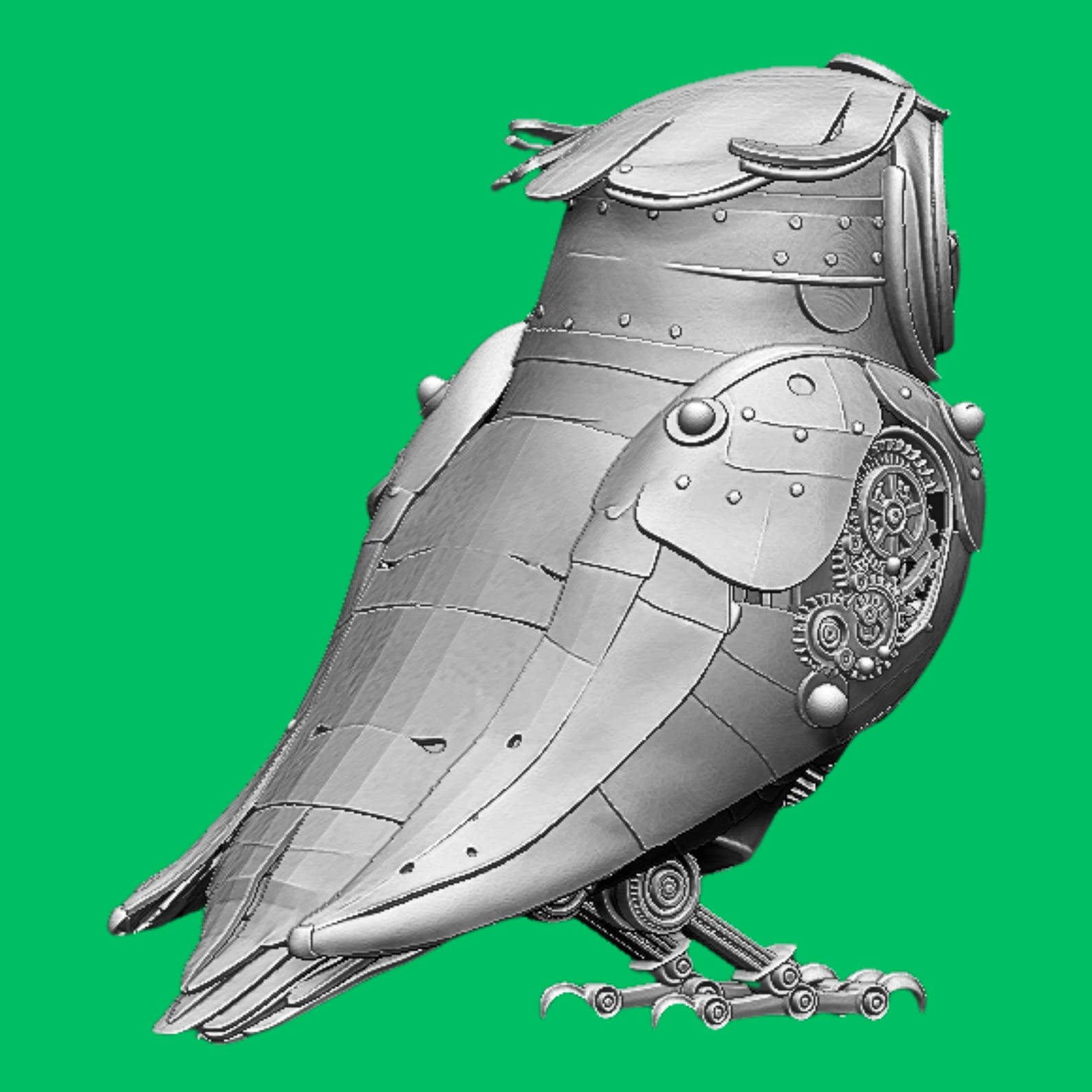 Steampunk Mechanical Owl STL | Brass Gearwork Creature 3D Model | High ...