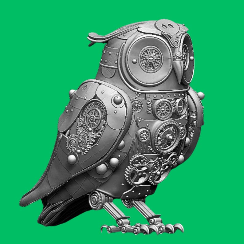 Steampunk Mechanical Owl STL | Brass Gearwork Creature 3D Model | High ...