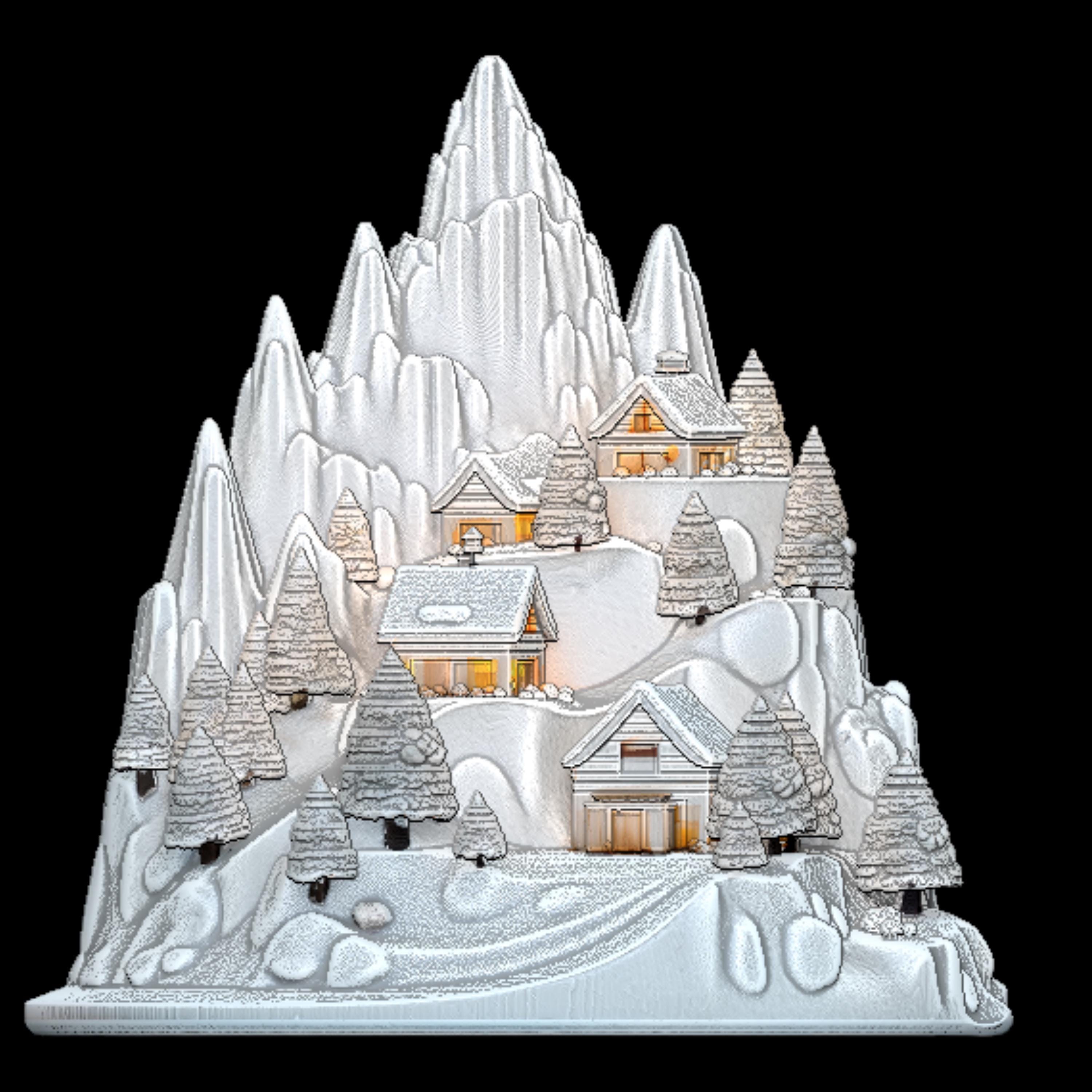 Snowy Mountain Village 3D Model STL | Minimalist Winter Diorama ...