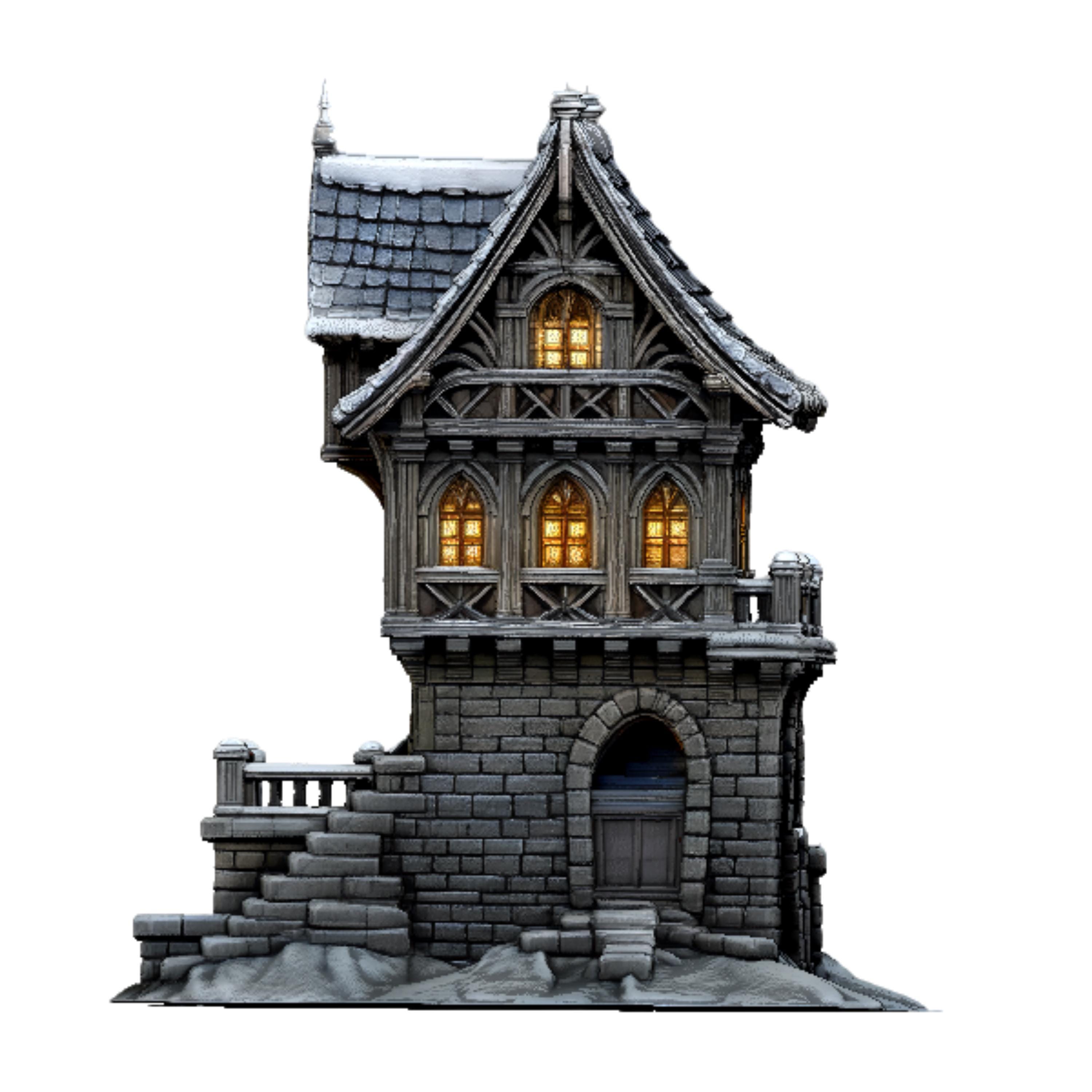 Snowy Medieval Bridge House 3D Model STL | RPG Terrain Diorama (digital ...