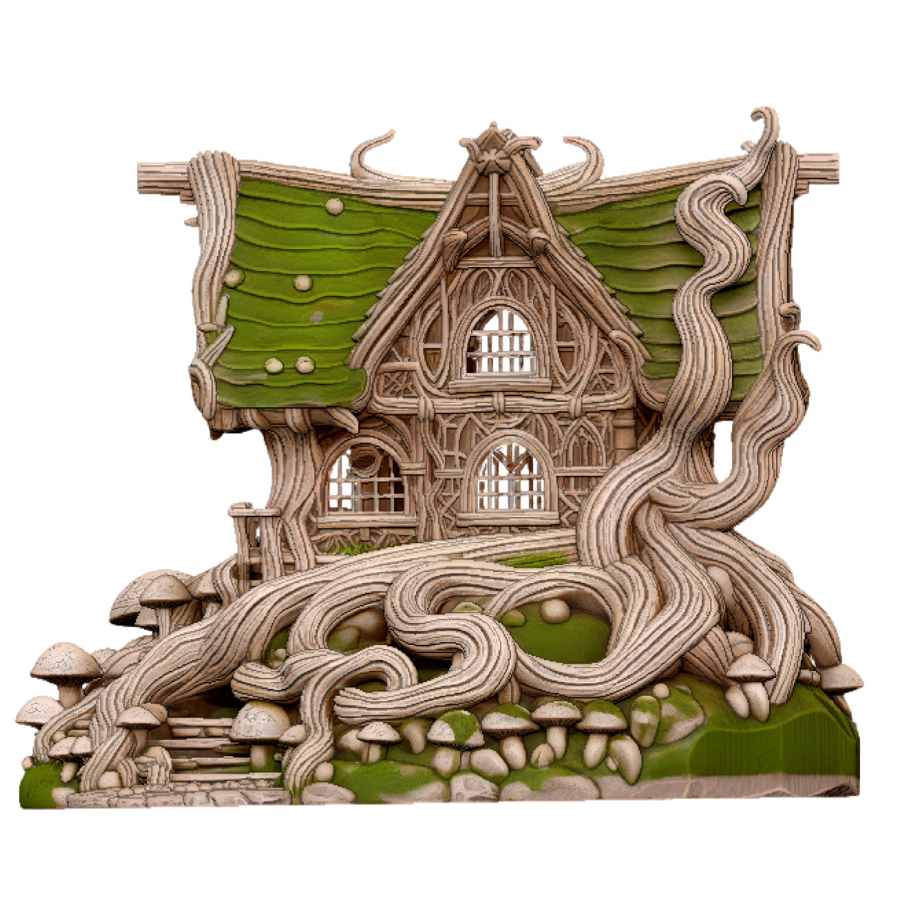Druid Witch Cottage 3D Model STL | Organic Root Mushroom House & Forest ...