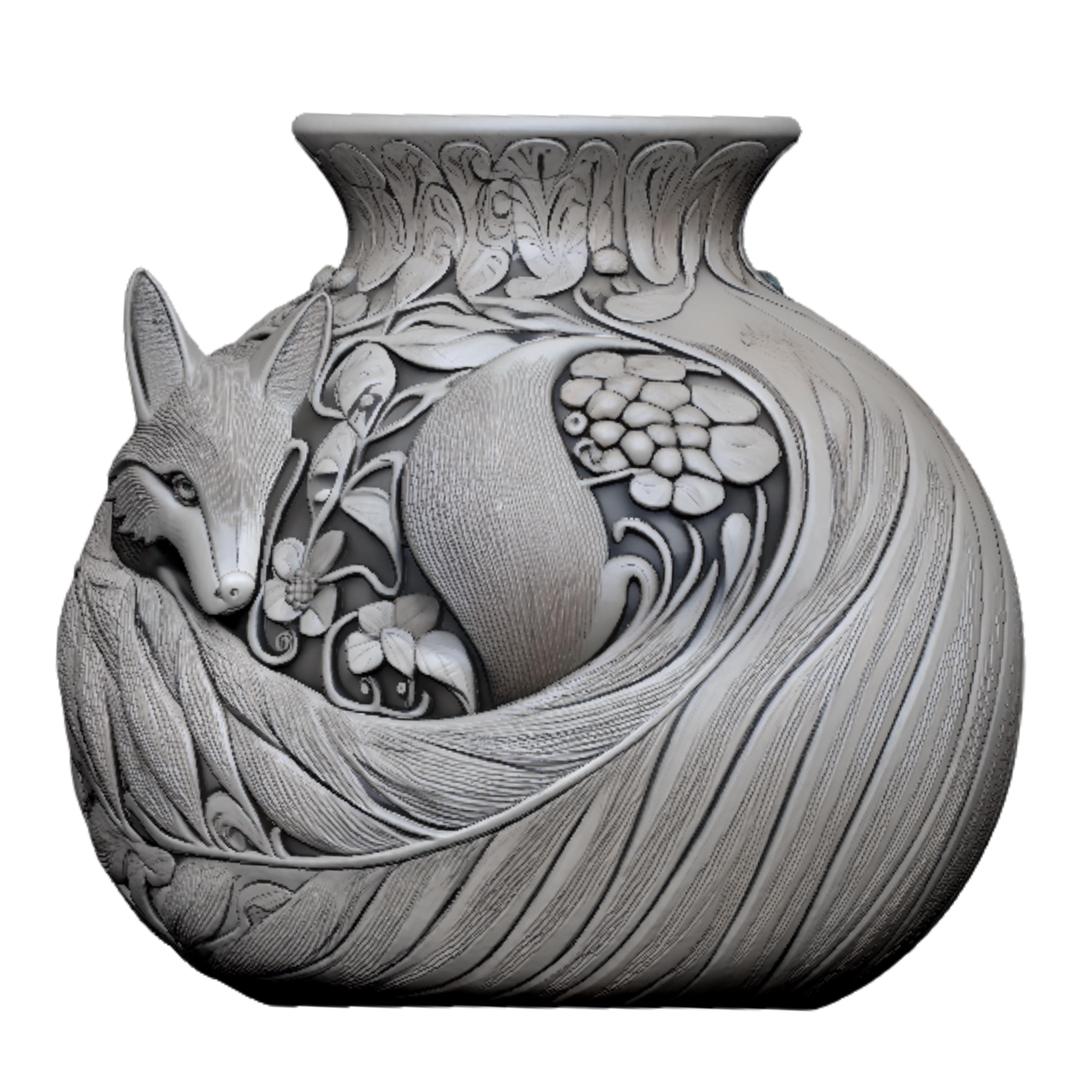 Carved Fox Vase 3D Model: Floral Home Decor (digital STL File) - Etsy