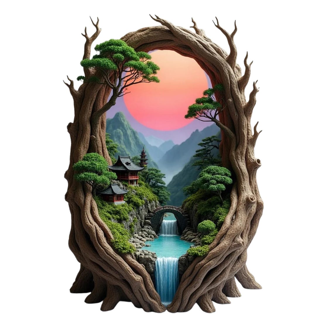 Asian Zen Portal Diorama 3D Model STL: Tree Root Arch, Temple Scenery ...