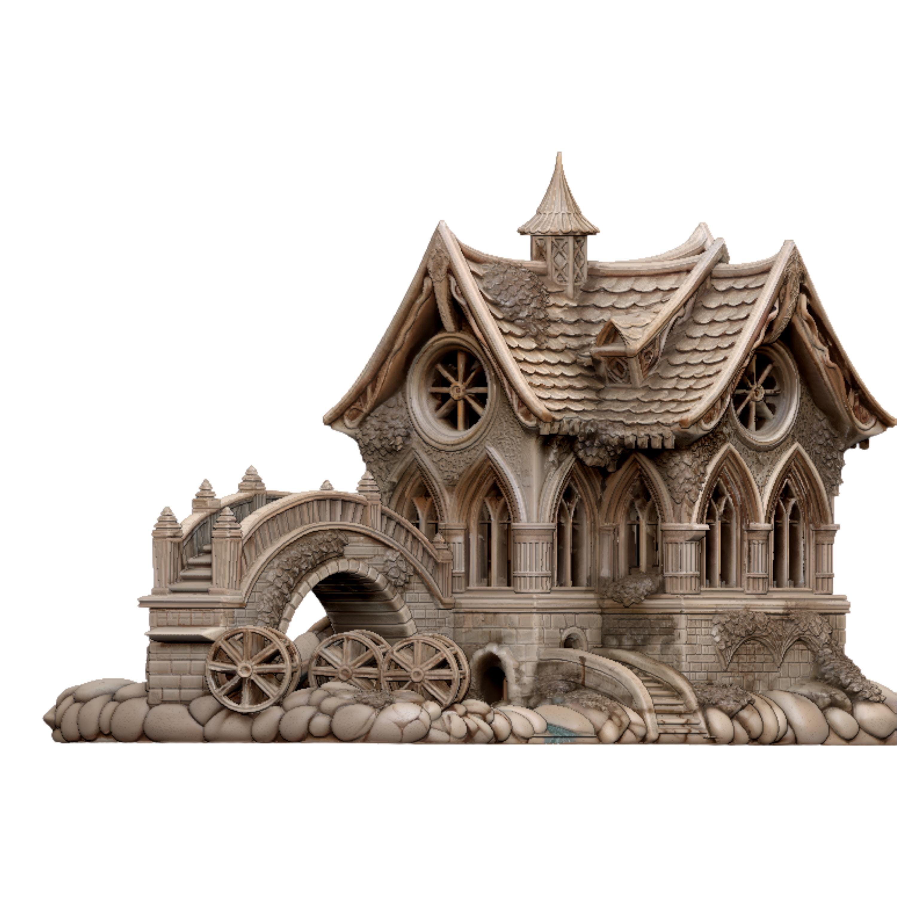 Gothic Watermill 3D Model STL | River House & Bridge RPG Terrain ...