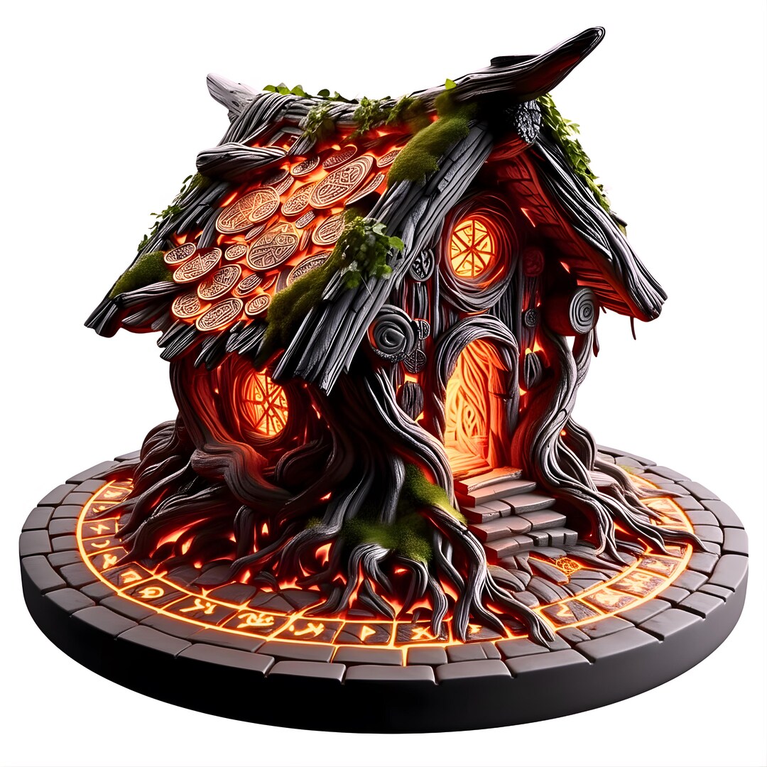 Fantasy Root House 3D Model STL | Glowing Rune Circle & Enchanted Tree ...