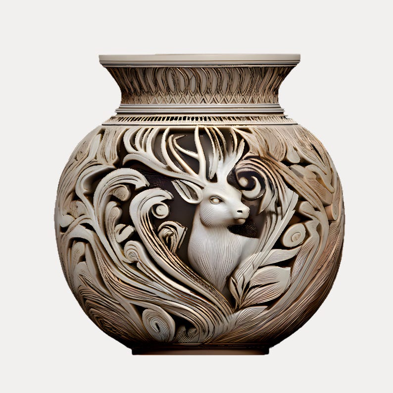 Stag Deer Vase 3D Model STL | Wildlife Relief Sculpture & Woodland ...