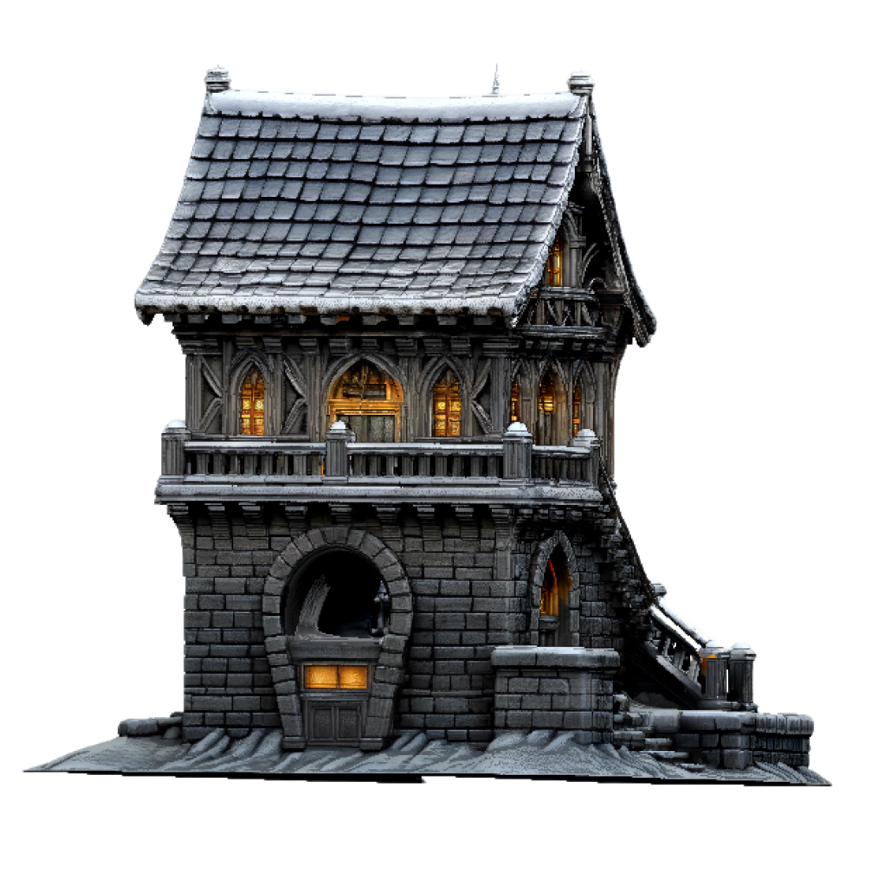 Snowy Medieval Bridge House 3D Model STL | RPG Terrain Diorama (digital ...