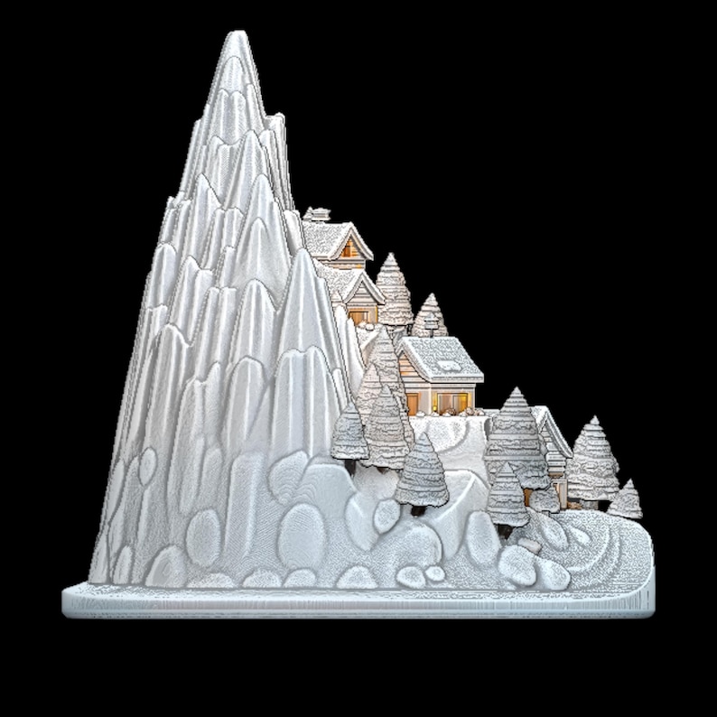 Snowy Mountain Village 3D Model STL | Minimalist Winter Diorama ...