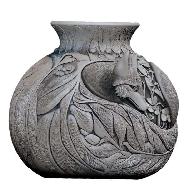Carved Fox Vase 3D Model: Floral Home Decor (digital STL File) - Etsy