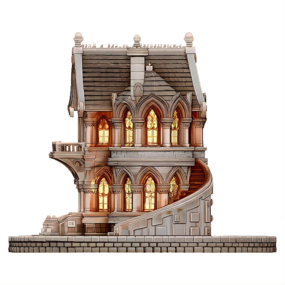 Ornate Tower House 3D Model STL | Circular Window & Spiral Staircase ...