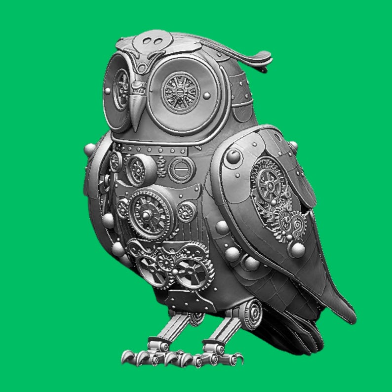 Steampunk Mechanical Owl STL | Brass Gearwork Creature 3D Model | High ...