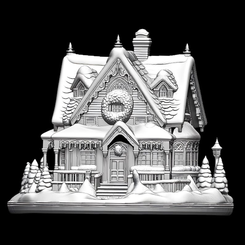 Winter Village House STL | Snow Covered Cozy Cottage 3D Model (digital ...