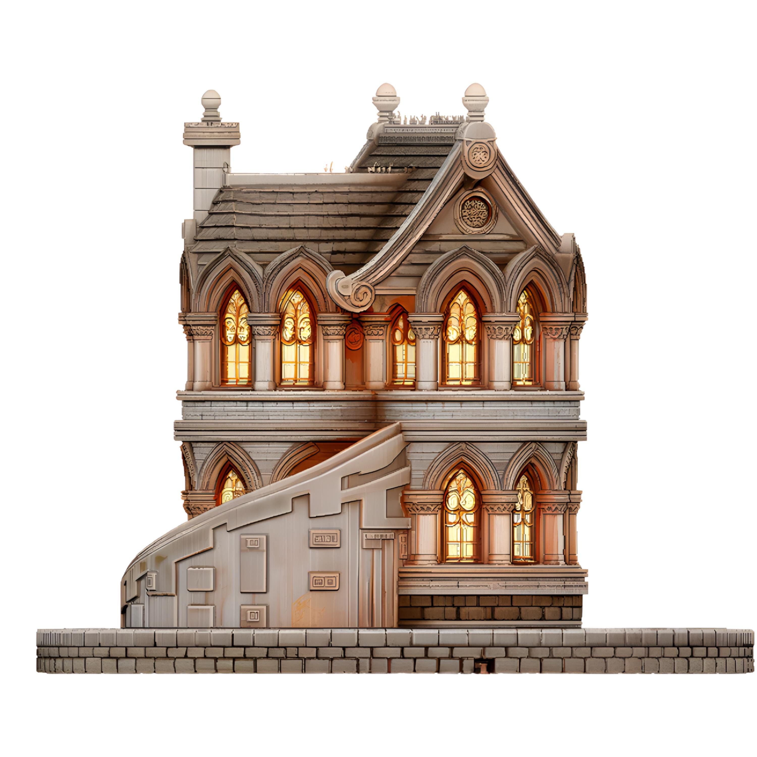 Ornate Tower House 3D Model STL | Circular Window & Spiral Staircase ...