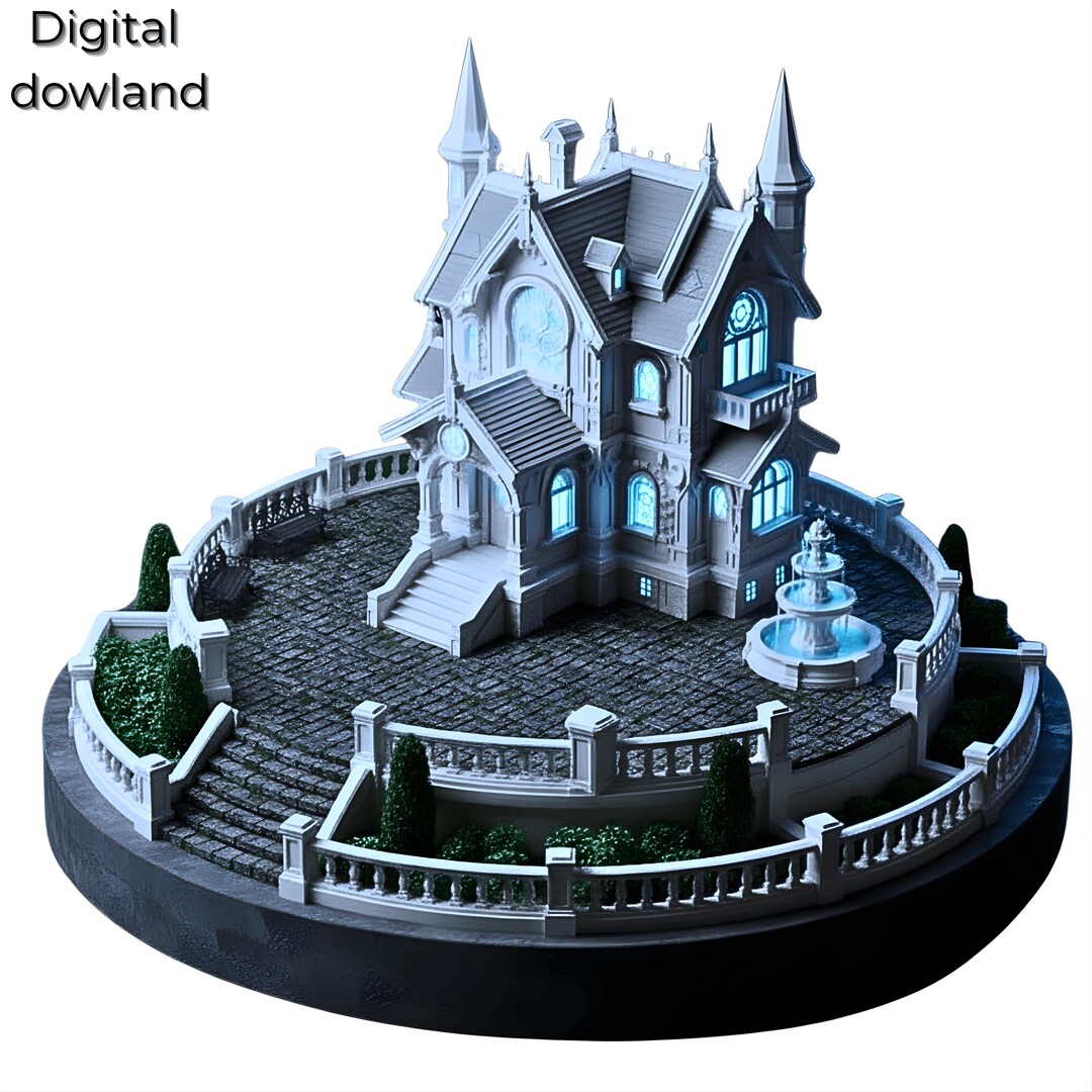 Sculptural Gothic Mansion 3D Model STL | Grand Fountain Terrace RPG ...
