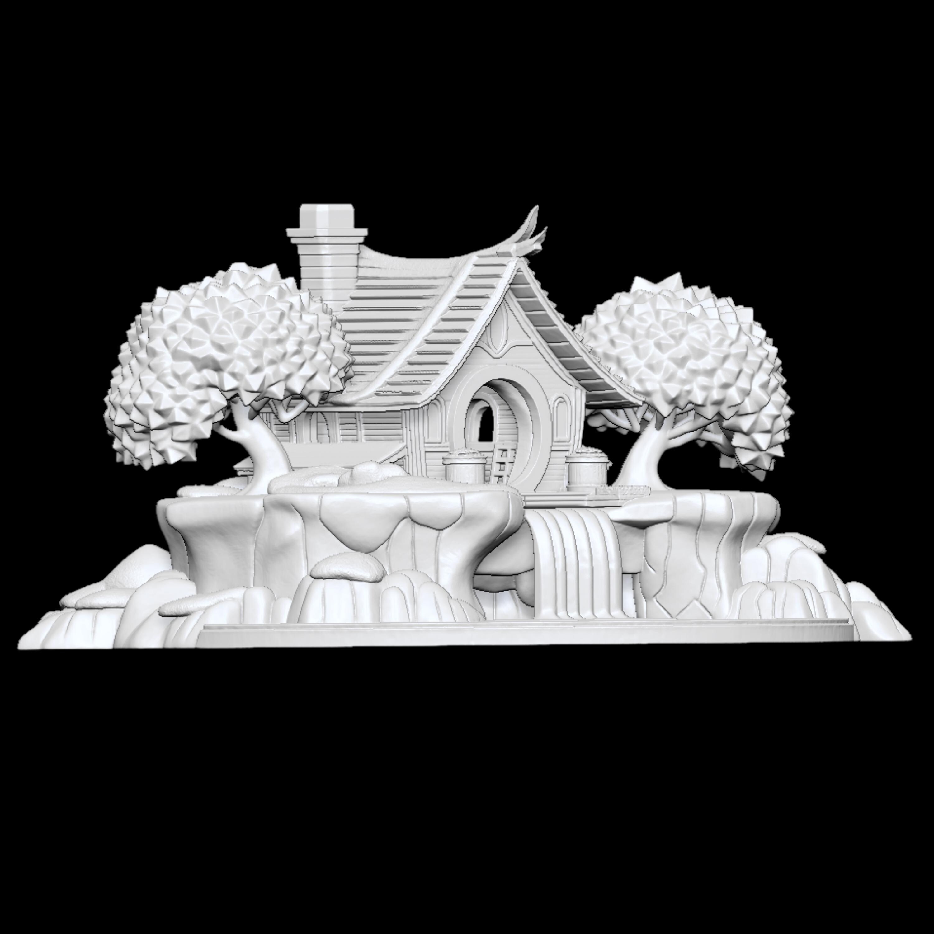 Floating Island Cottage 3D Print STL File: Waterfall Fantasy Decor ...