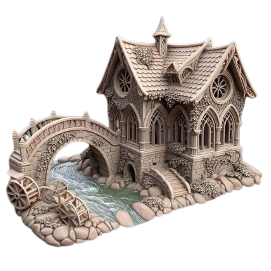 Gothic Watermill 3D Model STL | River House & Bridge RPG Terrain ...