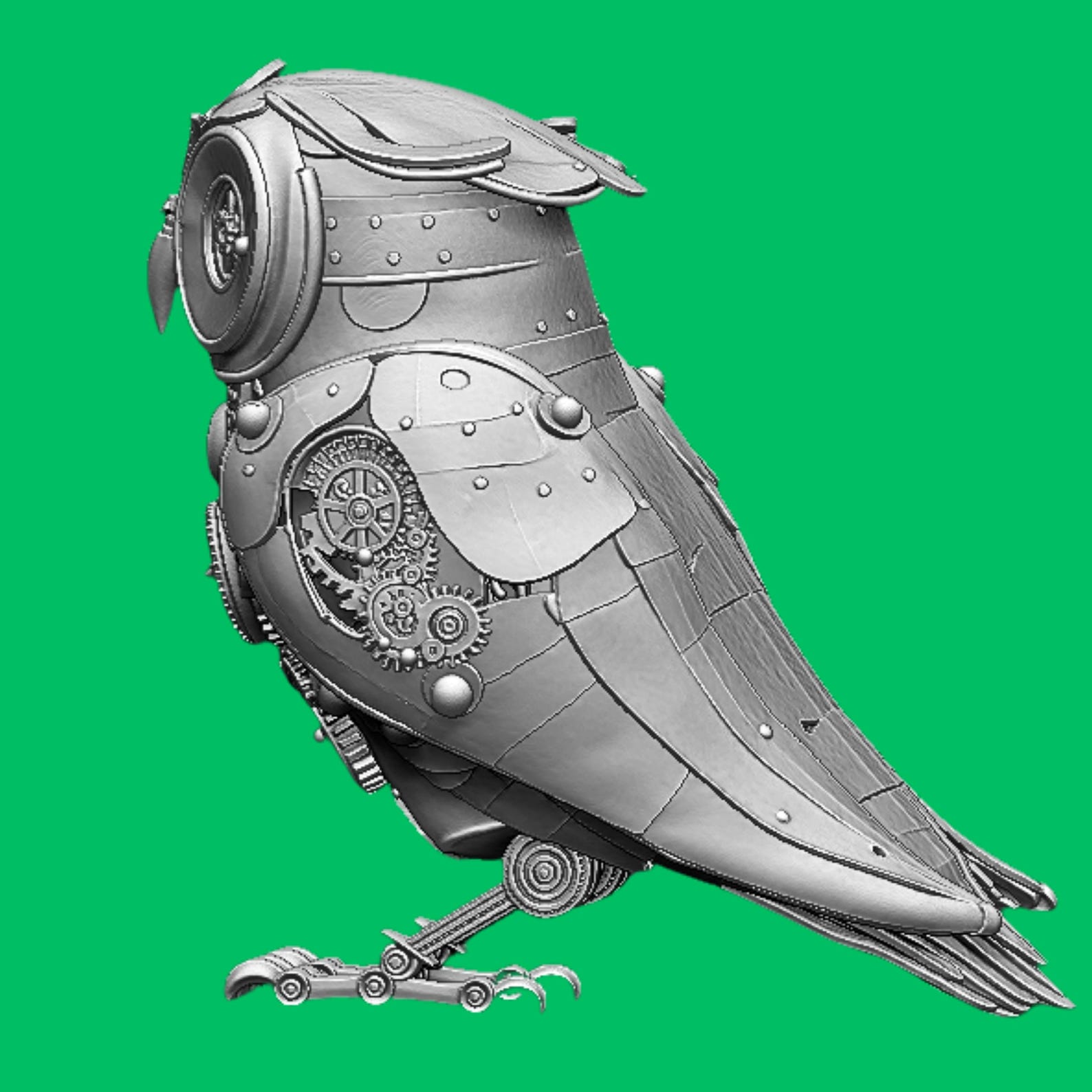 Steampunk Mechanical Owl STL | Brass Gearwork Creature 3D Model | High ...