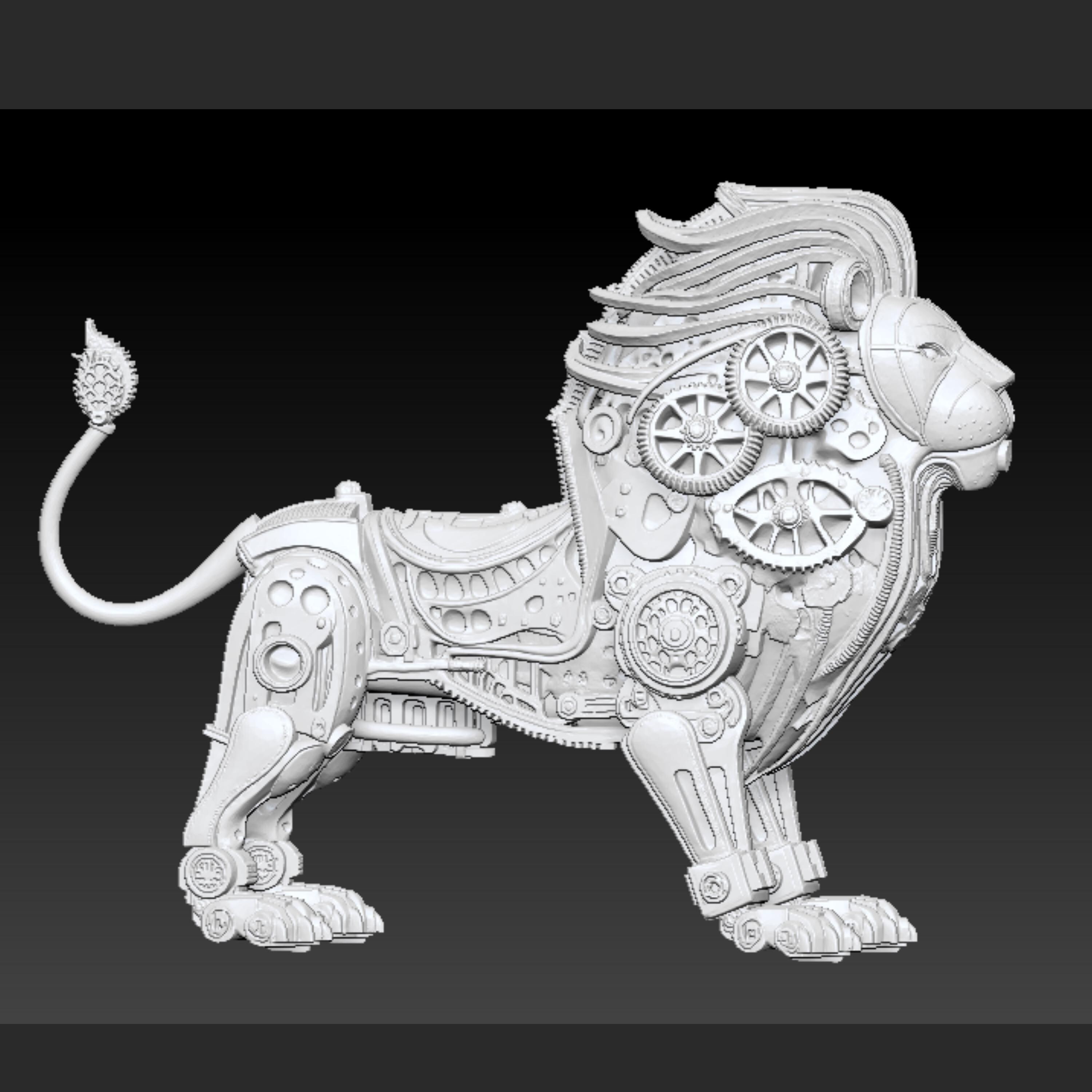 Steampunk Lion Statue STL: 3D Printable Mechanical Gear Model (digital ...
