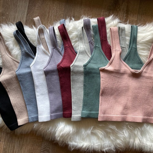 Women Buttoned Sleeveless Casual Ribbed Racerback Crop Tank - Etsy