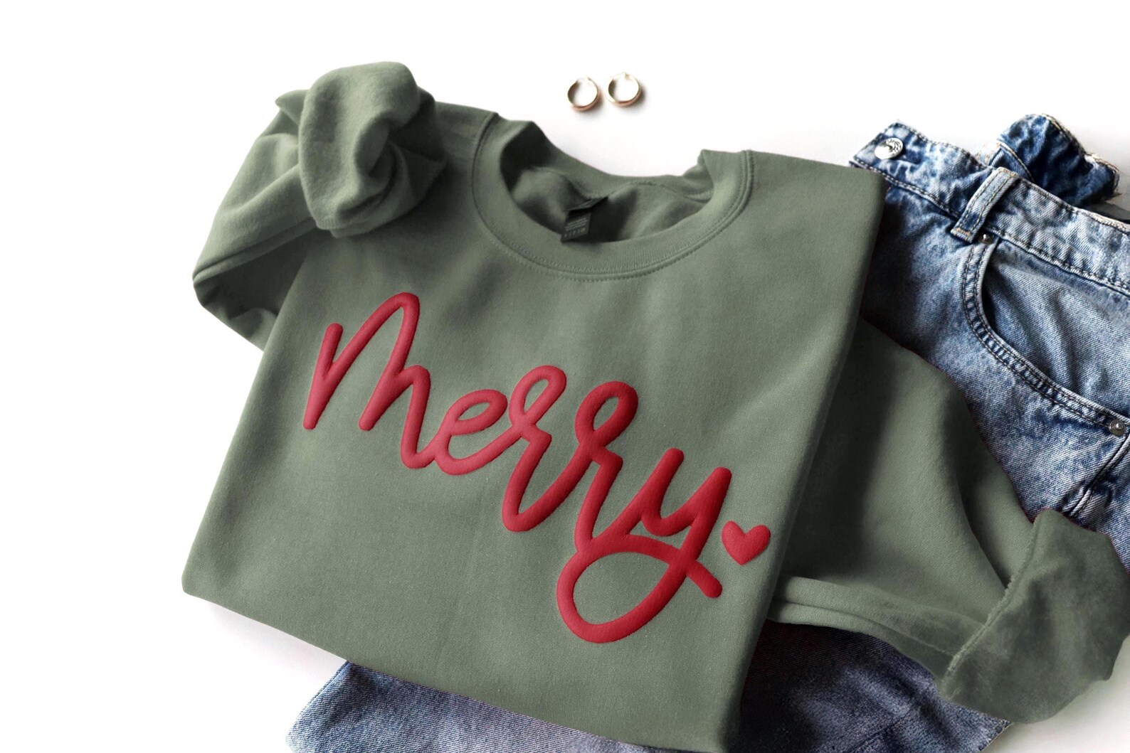 Merry Puff Sweatshirt Women, Christmas Crewneck, Cute Holiday Sweater ...