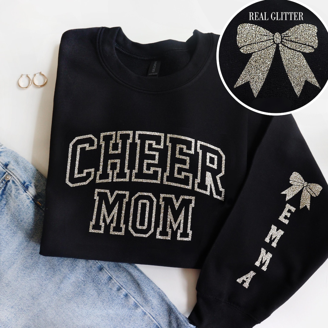 Personalized Cheer Mom Sweatshirt With Glitter | Custom Name Sweatshirt ...
