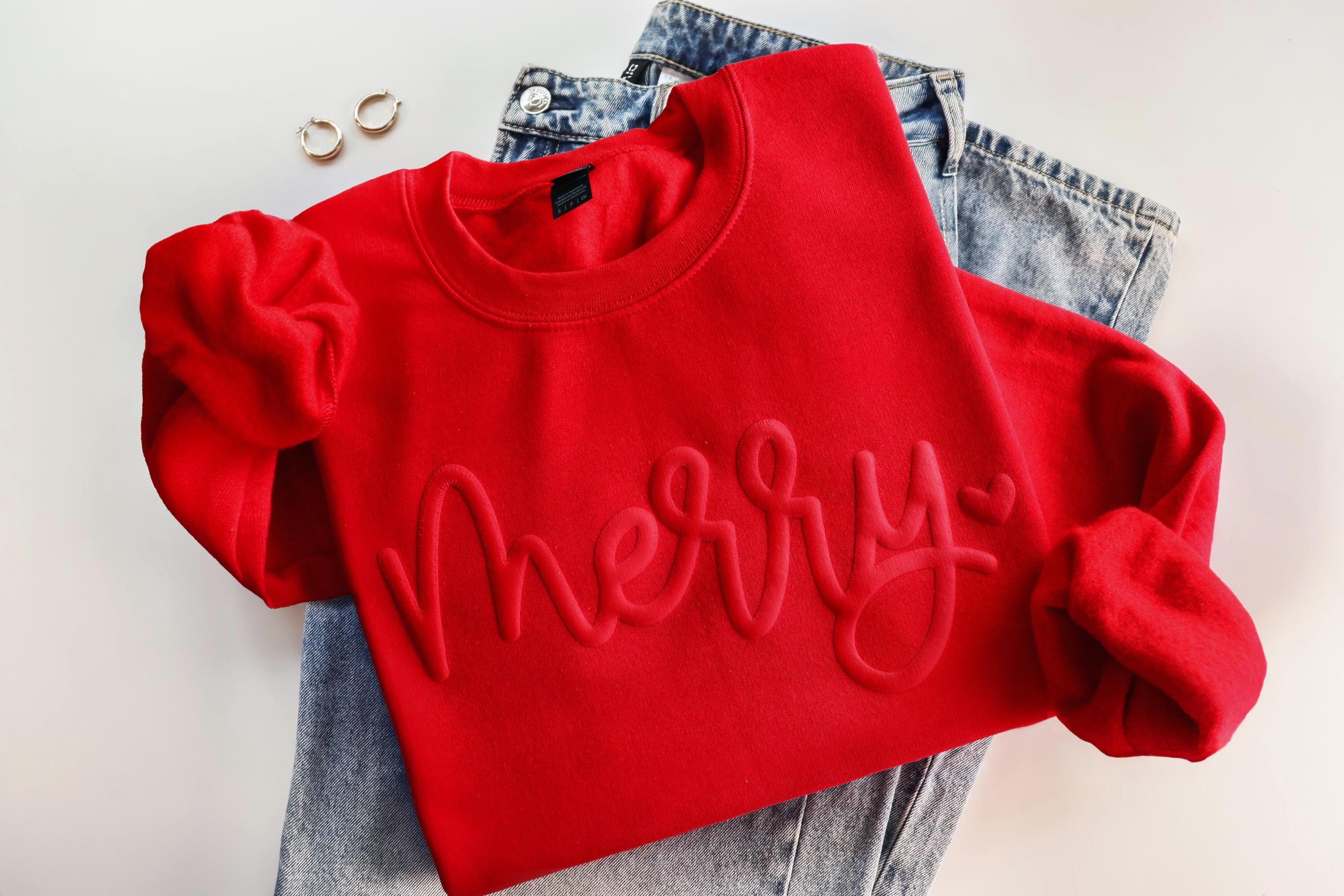 Merry Puff Sweatshirt Women, Christmas Crewneck, Cute Holiday Sweater ...
