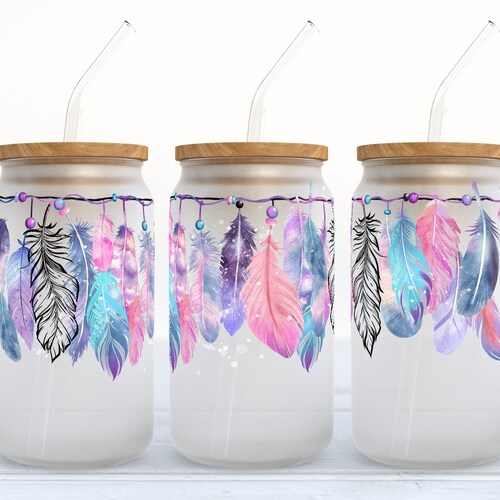 PASTEL FEATHERS 16oz Glass Can Png Design for Sublimation - Etsy