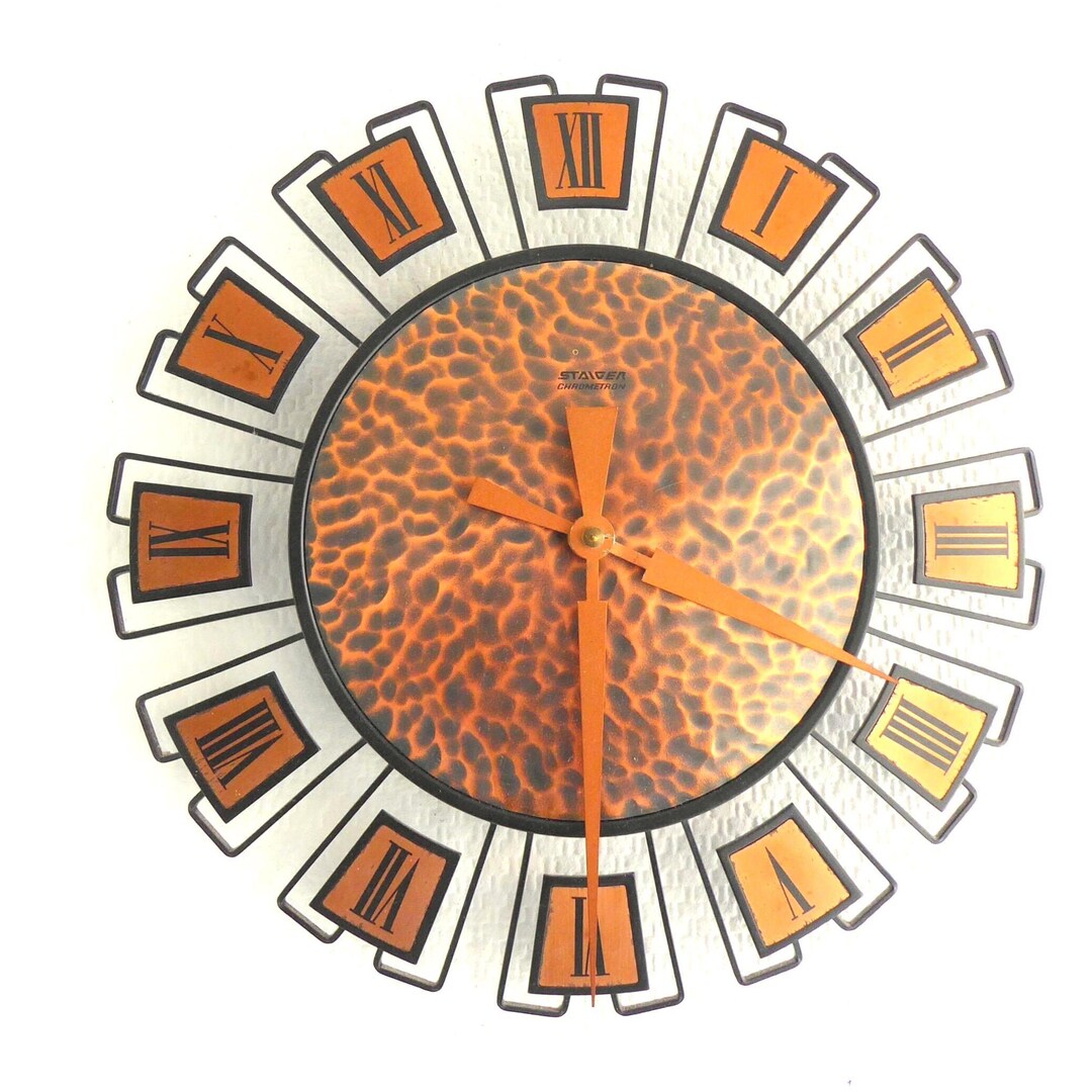 Vintage STARBURST Wall Clock Copper German Design Wallhanging Clock 70s ...