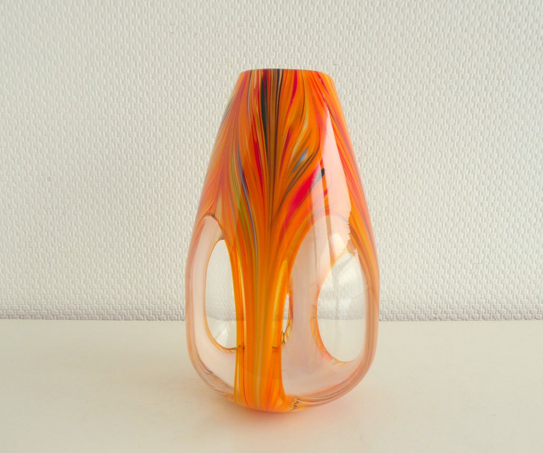 OP Art Glass Vase Orange 70's Design Glass Vase - Etsy