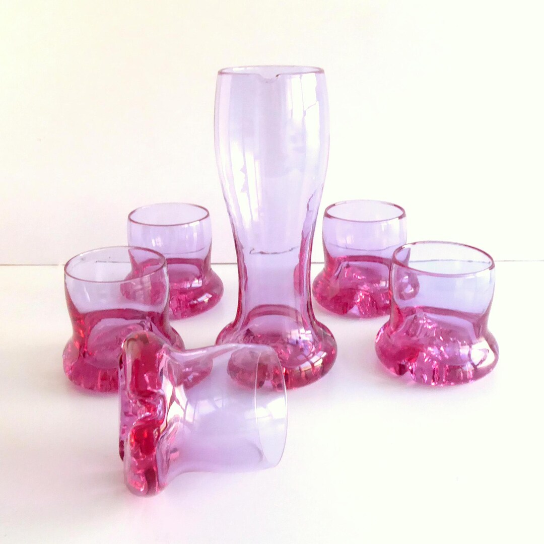 MCM Drinking Glasses Set Italy 70s, Glass Cups and Carafe Pink, Mid ...