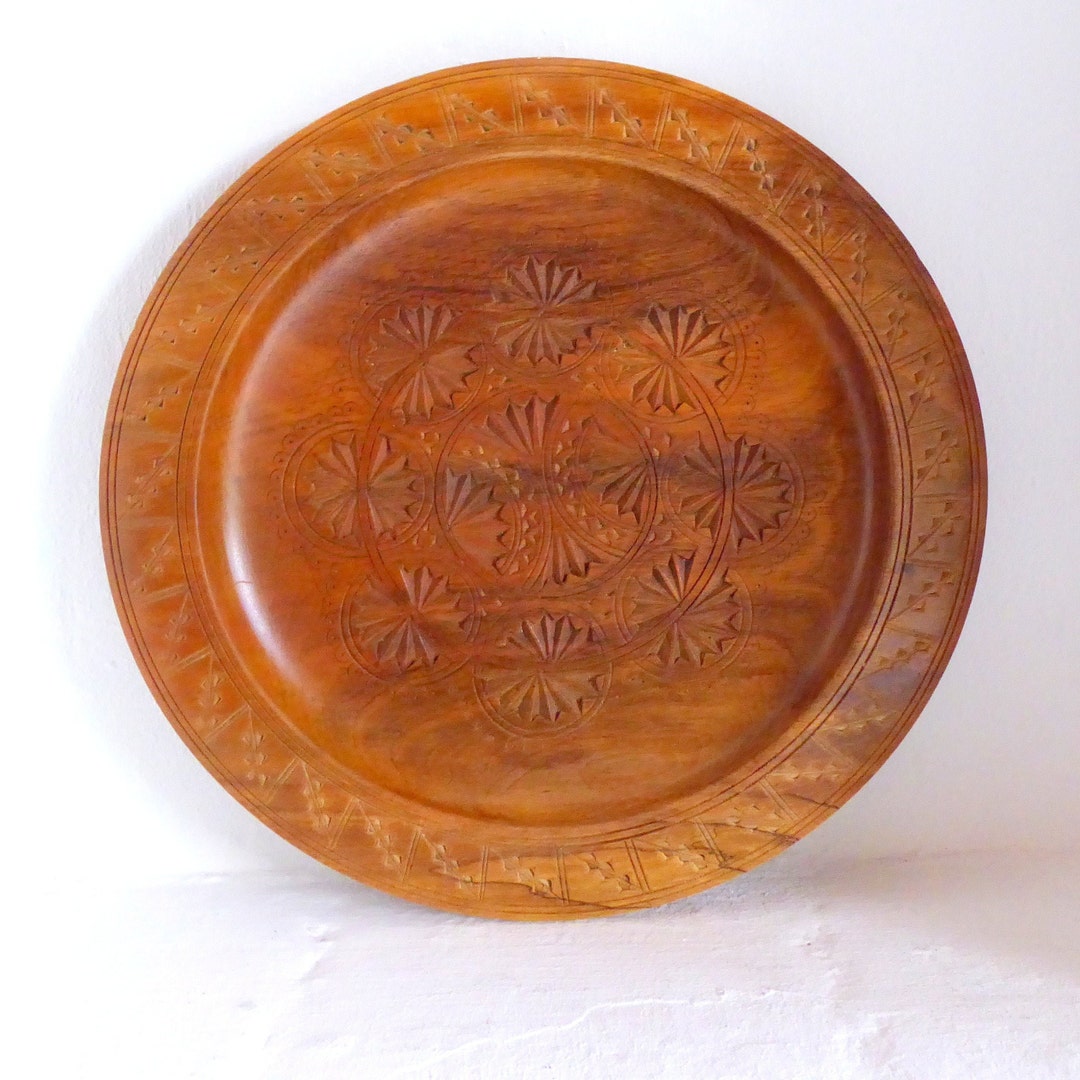 Vintage Wall Plate Wood, Wall Plate With Carving, Handicraft 70s, Home ...