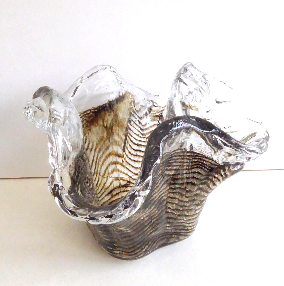 RARE Brutalist Smoked Glass Bowl/ Large Glassbowl Mouth-blown/ Mid ...