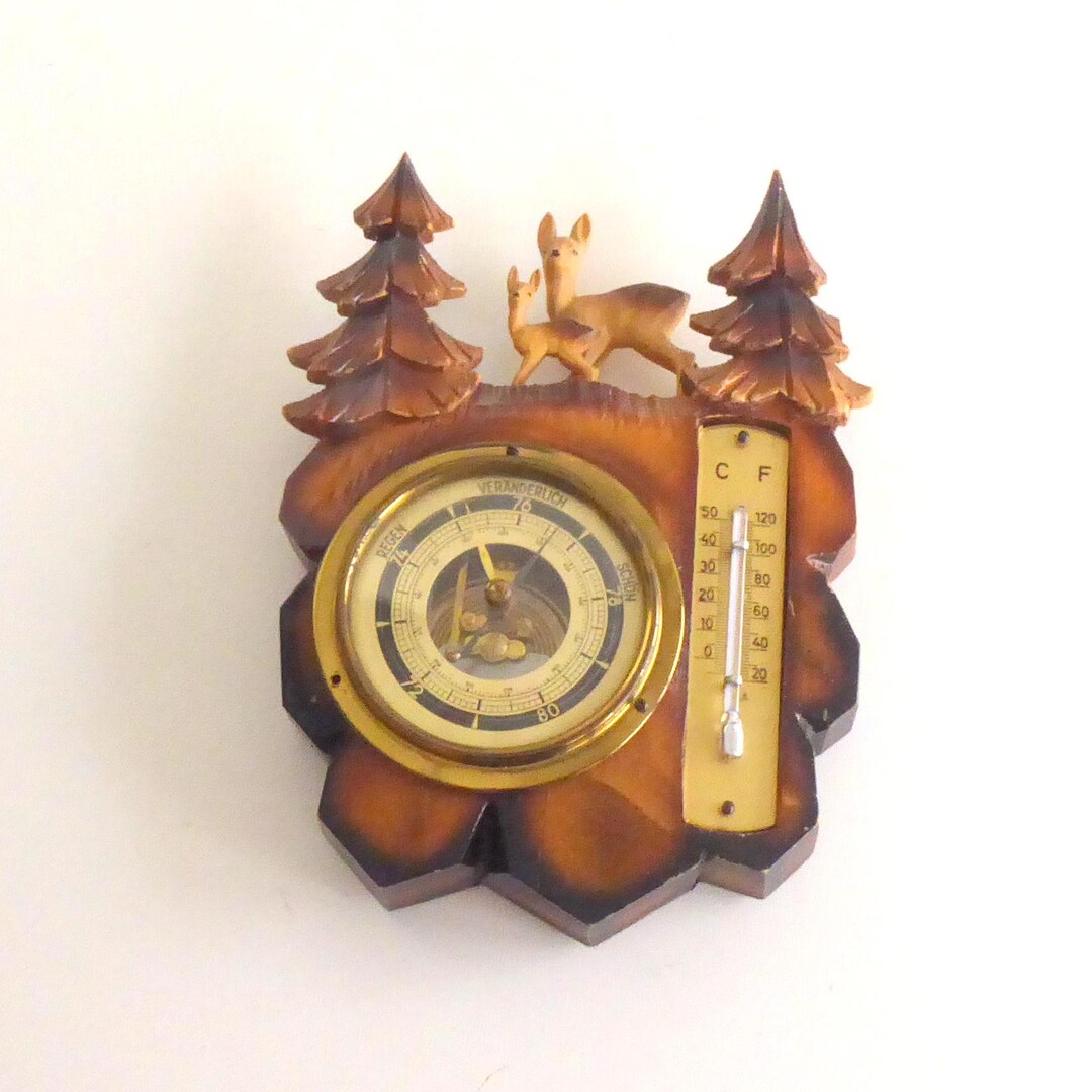 Rare Weather Station Trees Wood, Traditional German Barometer 60s ...