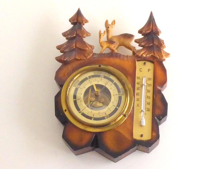 Rare Weather Station Trees Wood, Traditional German Barometer 60s ...