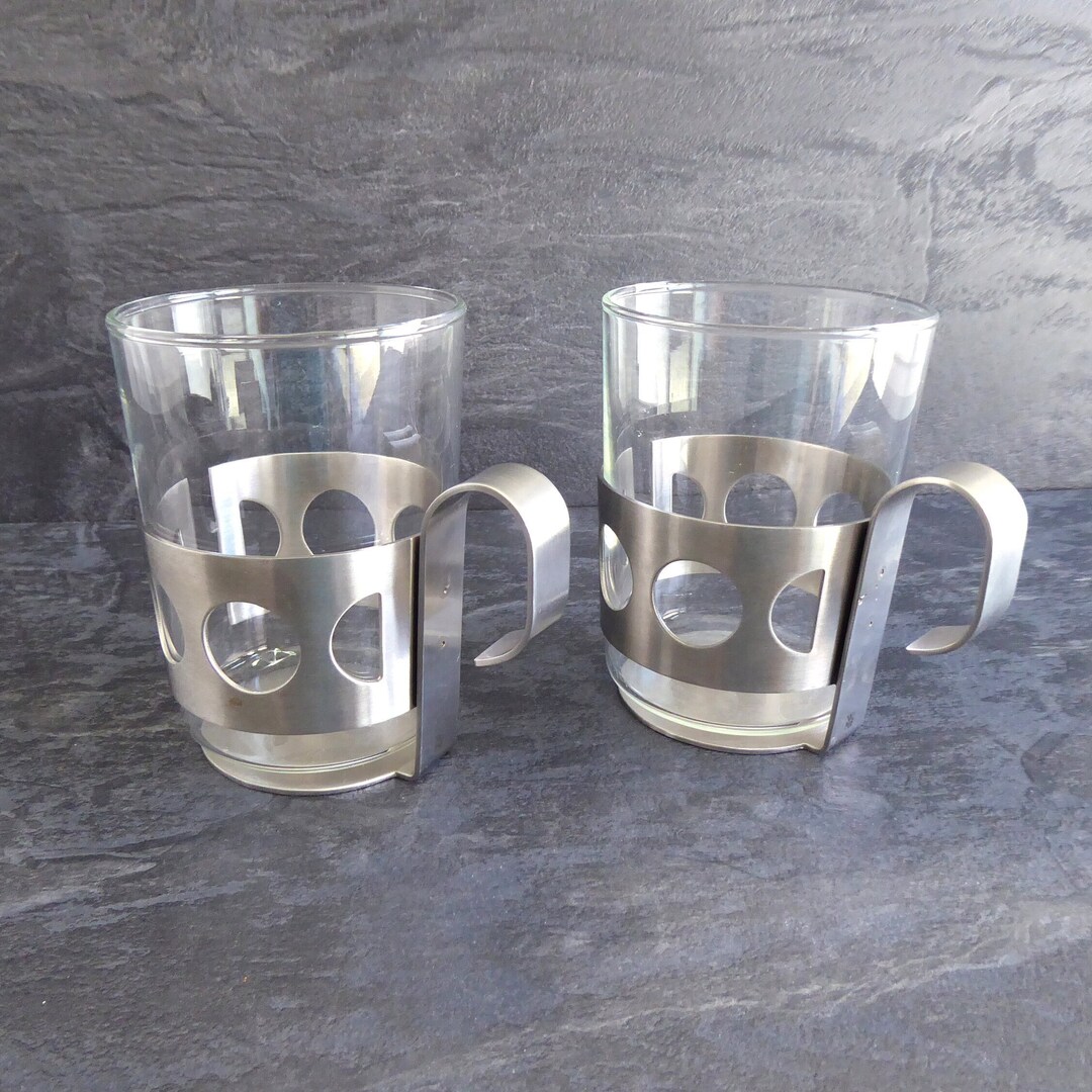 Tea Glasses in Stainless Steel Holder, WMF Tea Glasses, Glass Coffee ...