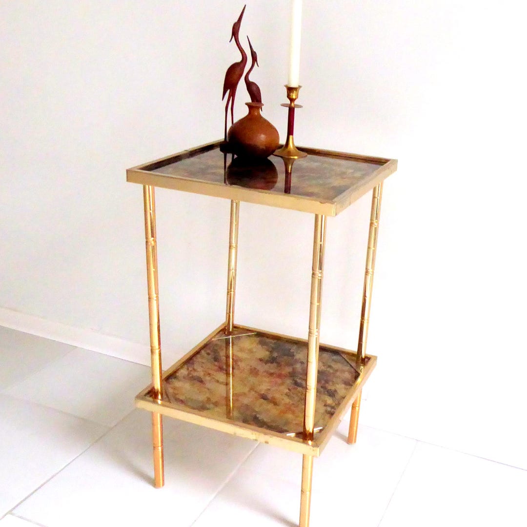 BRASS Glass Side Table Texture/ Hollywood Regency/vintage Side Table ...
