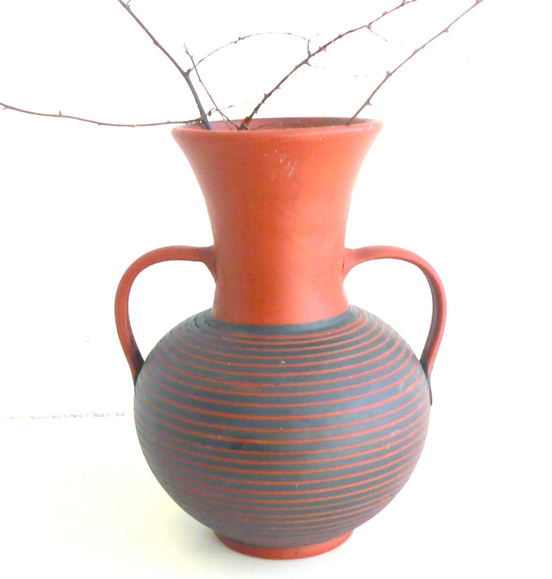 Red-brown CERAMIC Vase Signed 80s - Etsy