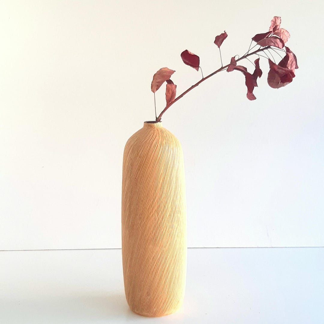 Vintage Vase Beige, Large Structural Vase, Boho Vase Ribbed Decor - Etsy