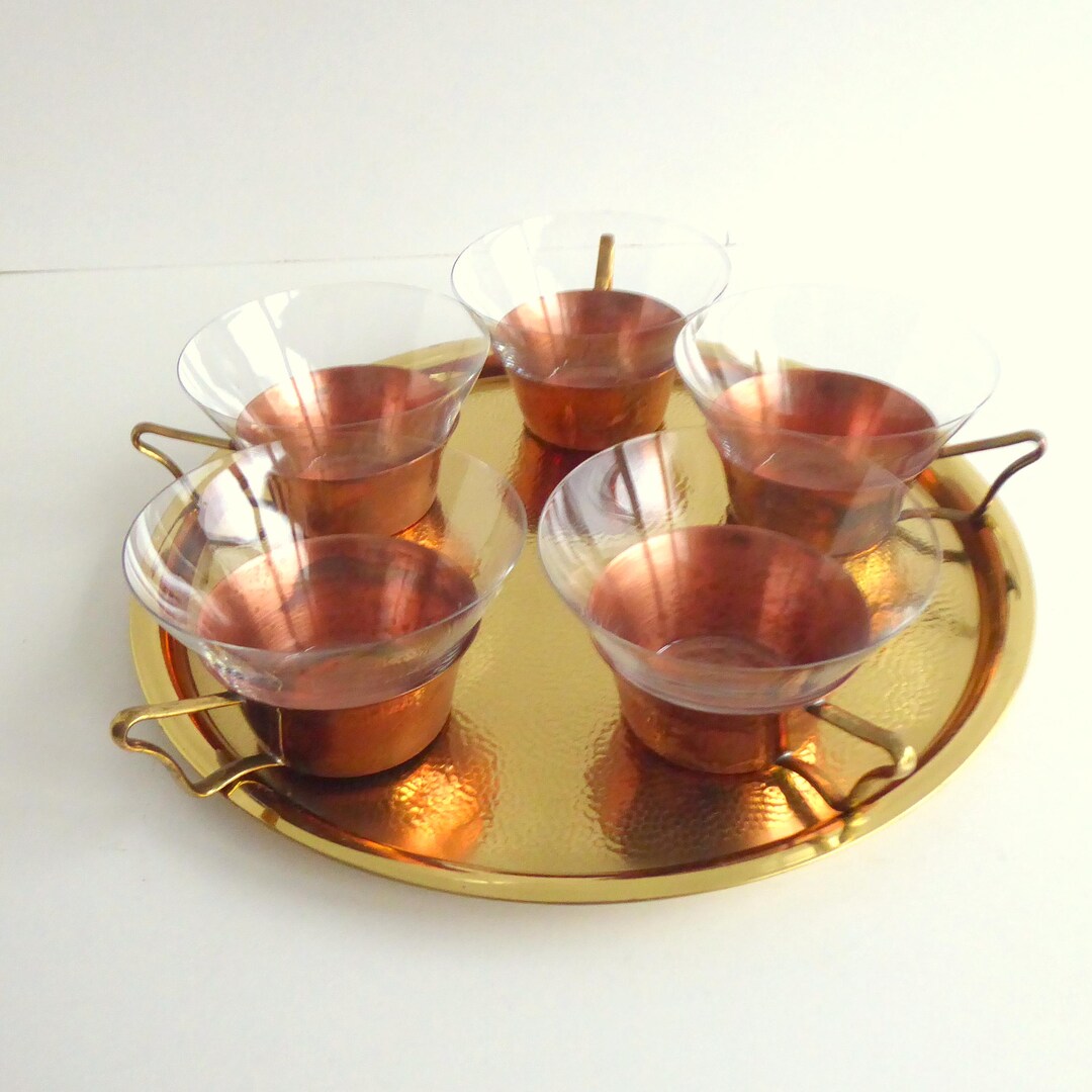 Vintage Copper Tea Set, Brass Tea Service 1970s, Schott Glass, Tea ...